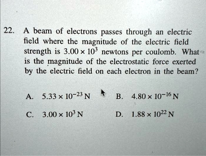 SOLVED: 22. A beam of electrons passes through an electric field where ...