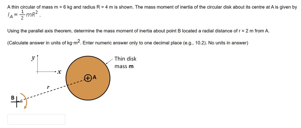 SOLVED: A thin circular disk of mass m = 6 kg and radius R = 4 m is shown. The mass moment of ...