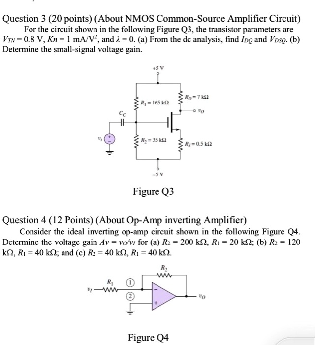 34please question 320 pointsabout nmos common source amplifier circuit for the circuit shown in ...