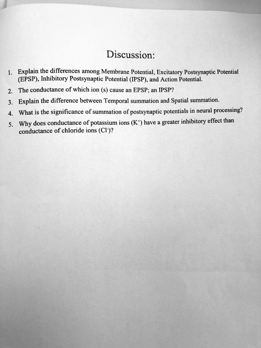 SOLVED: Explain the differences among Membrane Potential, Excitatory ... SOLVED: Explain the differences among Membrane Potential, Excitatory ...