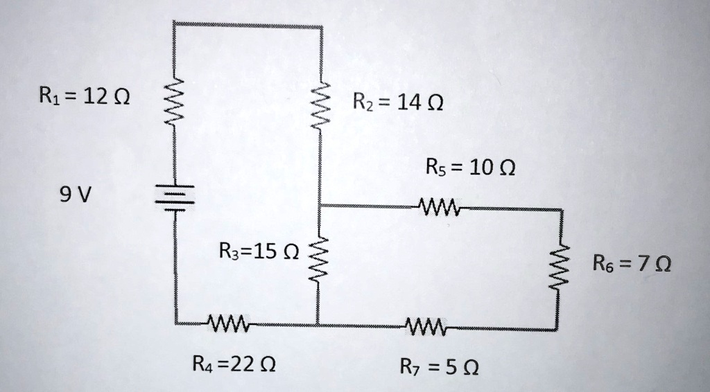 SOLVED: The circuit as shown above has 7 resistors and a battery. First ...