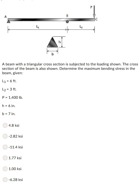 SOLVED: B A beam with a triangular cross section is subjected to the loading shown. The cross ...