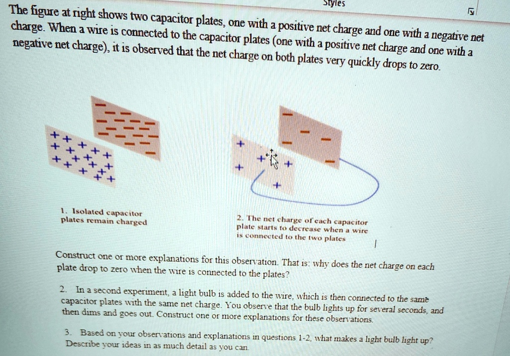 the figure at right shows two capacitor plates one with a positive net ...
