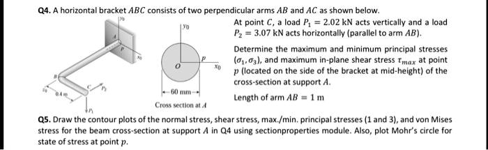 Q4. A horizontal bracket ABC consists of two perpendicular arms AB and ...