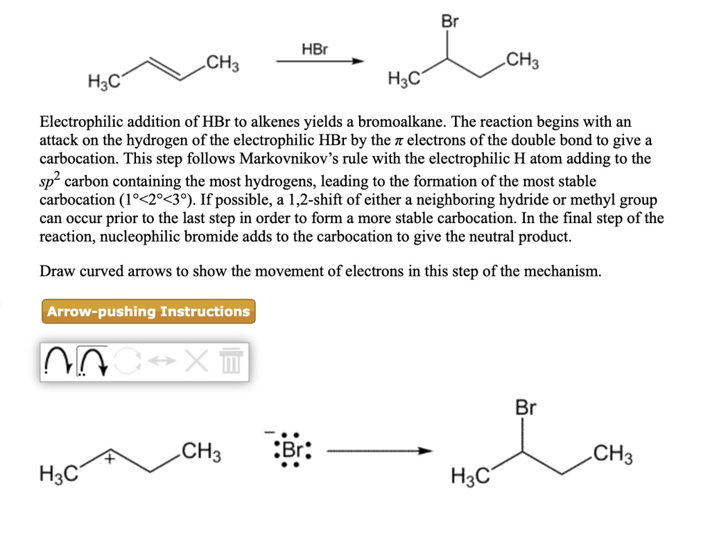 br hbr ch3 ch3 h3c h3c electrophilic addition of hbr to alkenes yields ...
