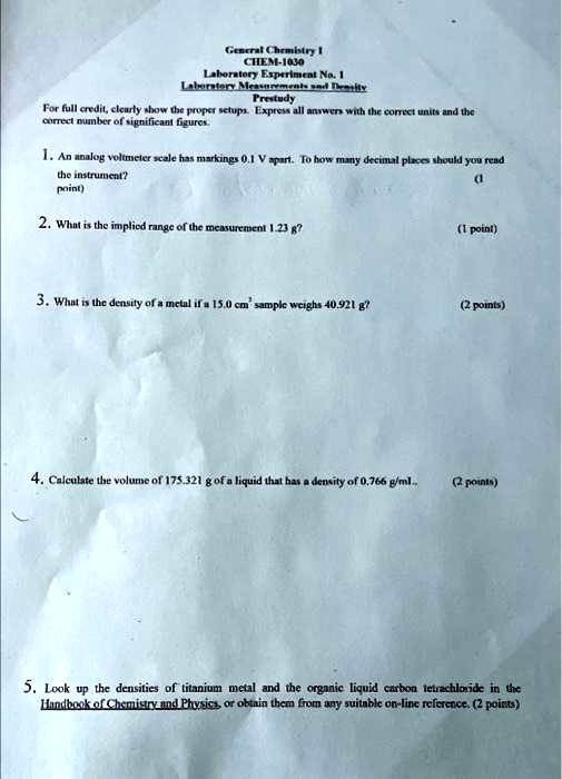General Chemistry I CHEM-1030 Laboratory Experiment No. 1 Laboratory ...