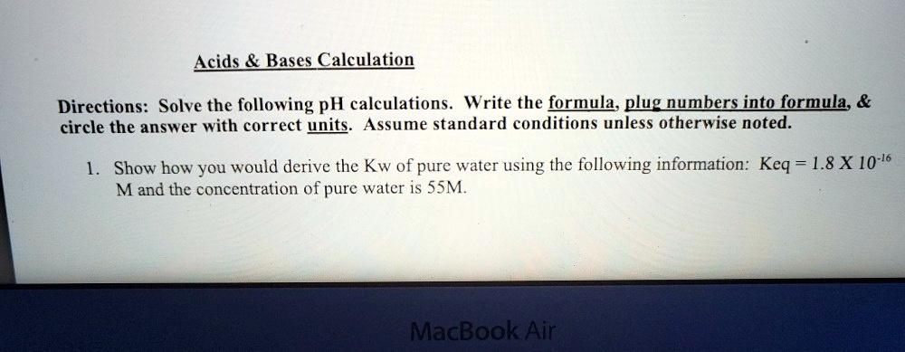 acids bases calculation directions solve the following ph calculations ...