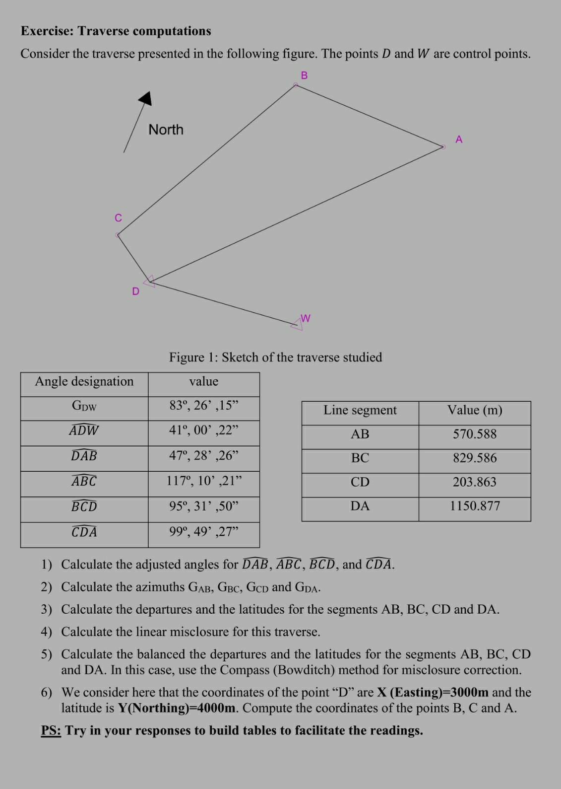 SOLVED: Exercise: Traverse computations Consider the traverse presented in the following figure ...