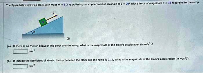 The figure below shows a block with mass m = 5.2 kg pulled up a ramp ...