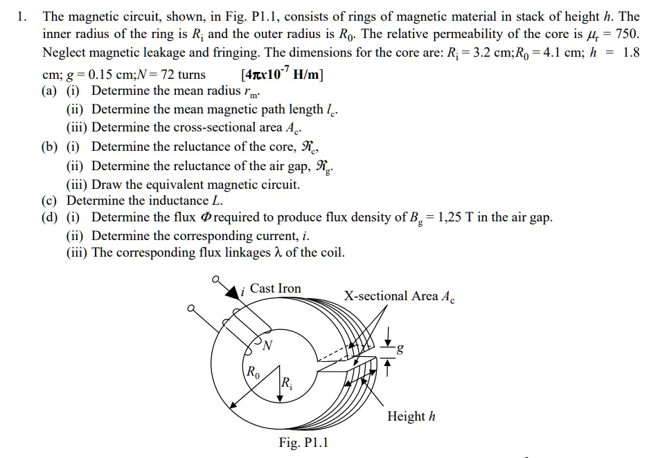 1. The magnetic circuit, shown, in Fig. P1.1, consists of rings of ...