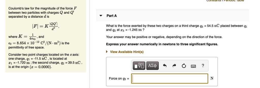SOLVED: Coulomb's law for the magnitude of the force F between two ...