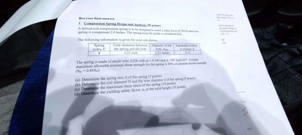 SOLVED: Box your final answers 1. Compression Spring Design and ...
