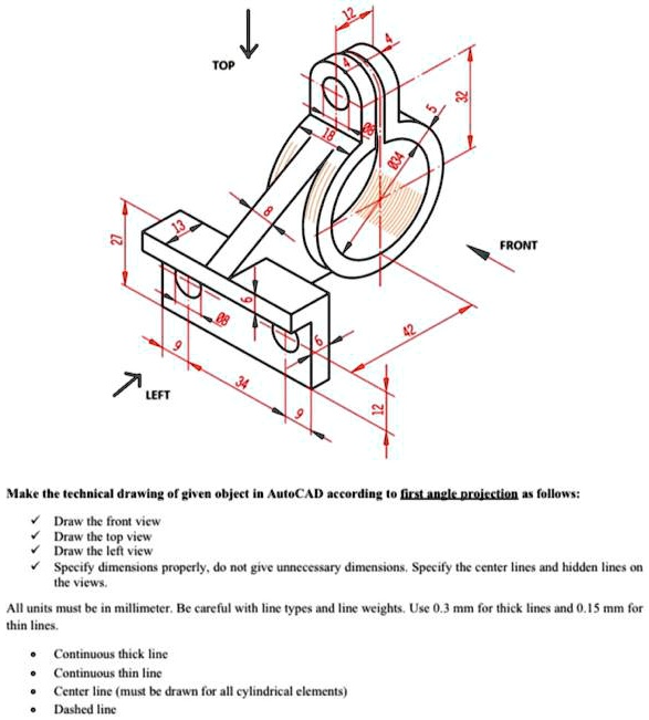 SOLVED: Title: Technical Drawing in AutoCAD with First Angle Projection ...