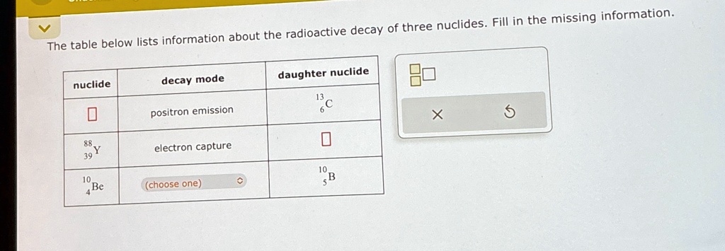 the table below lists information about the radioactive decay of three nuclides fill in the ...