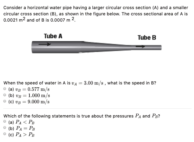 SOLVED: Consider a horizontal water pipe having a larger circular cross ...