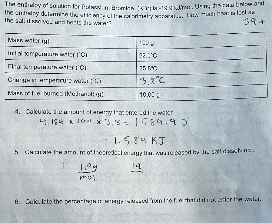 the enthalpy of solution for potassium bromide kbr is 199 kjlmol using ...