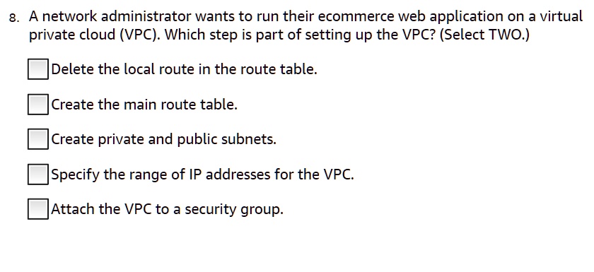 8. A network administrator wants to run their ecommerce web application on a virtual private ...