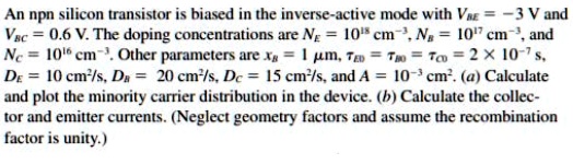 SOLVED: An npn silicon transistor is biased in the inverse-active mode ...