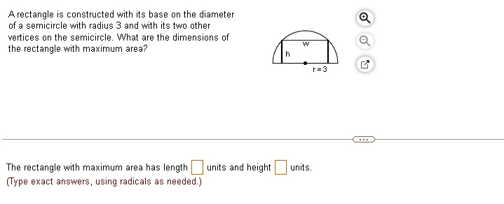 SOLVED: q11 Arectangle is constructed with its base on the diameter of a semicircle with radius ...