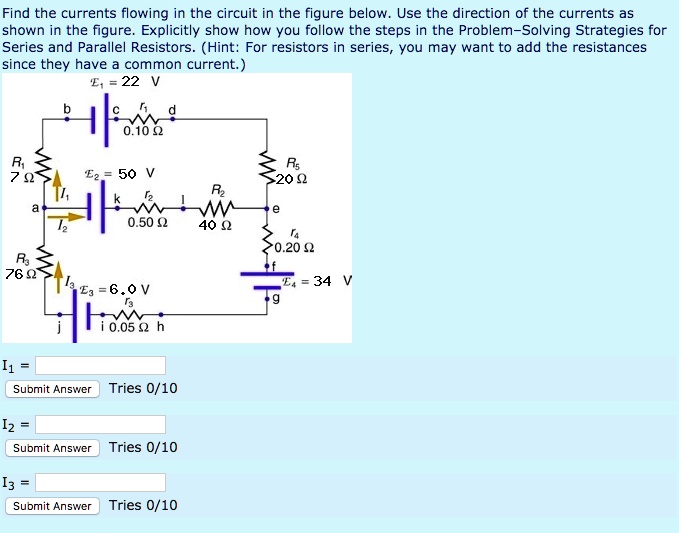 SOLVED: Find the currents flowing in the circuit in the figure below. Use the direction of the ...