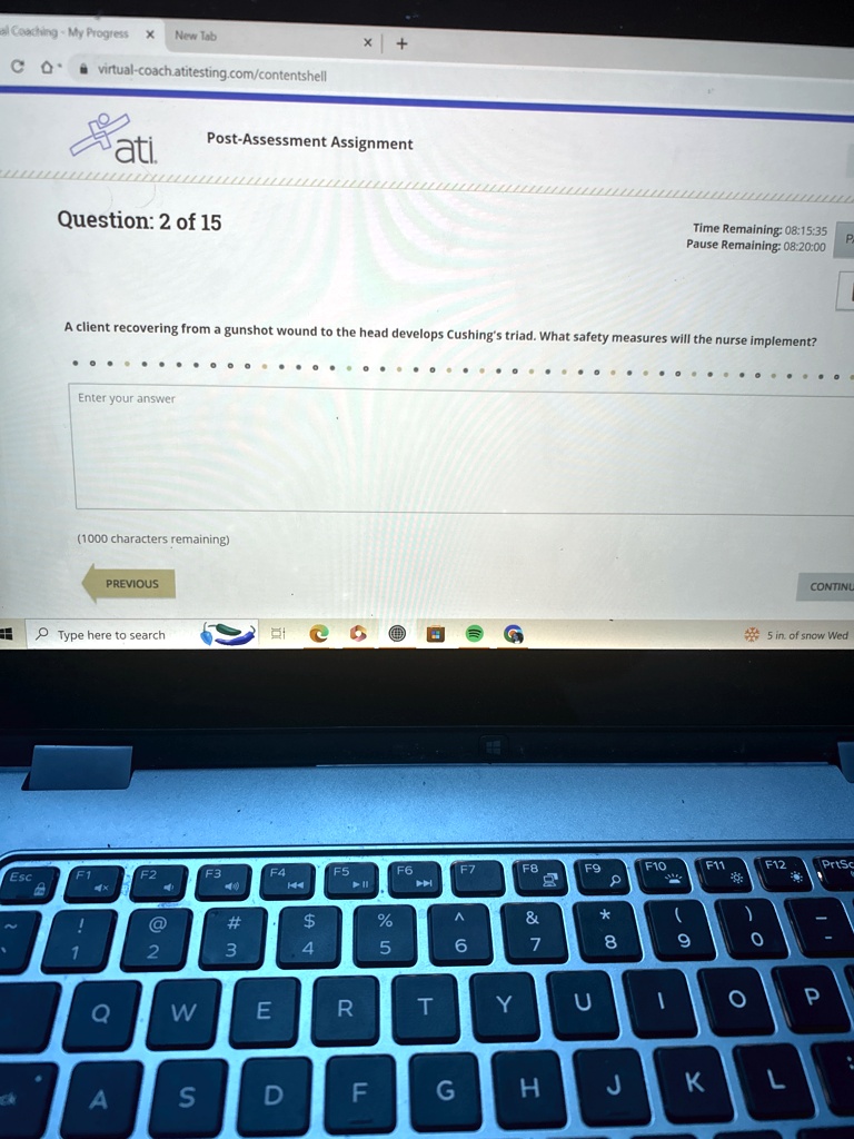SOLVED: A client recovering from a gunshot wound to the head develops ...