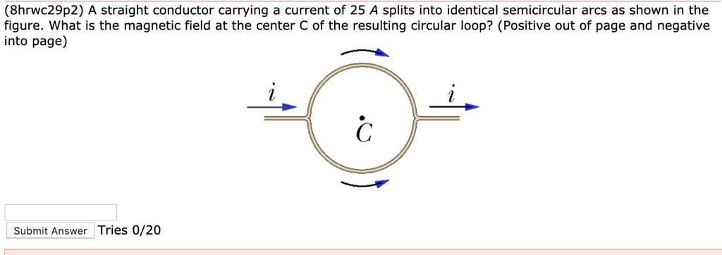 8hrwc29p2 a straight conductor carrying a current of 25 a splits into ...