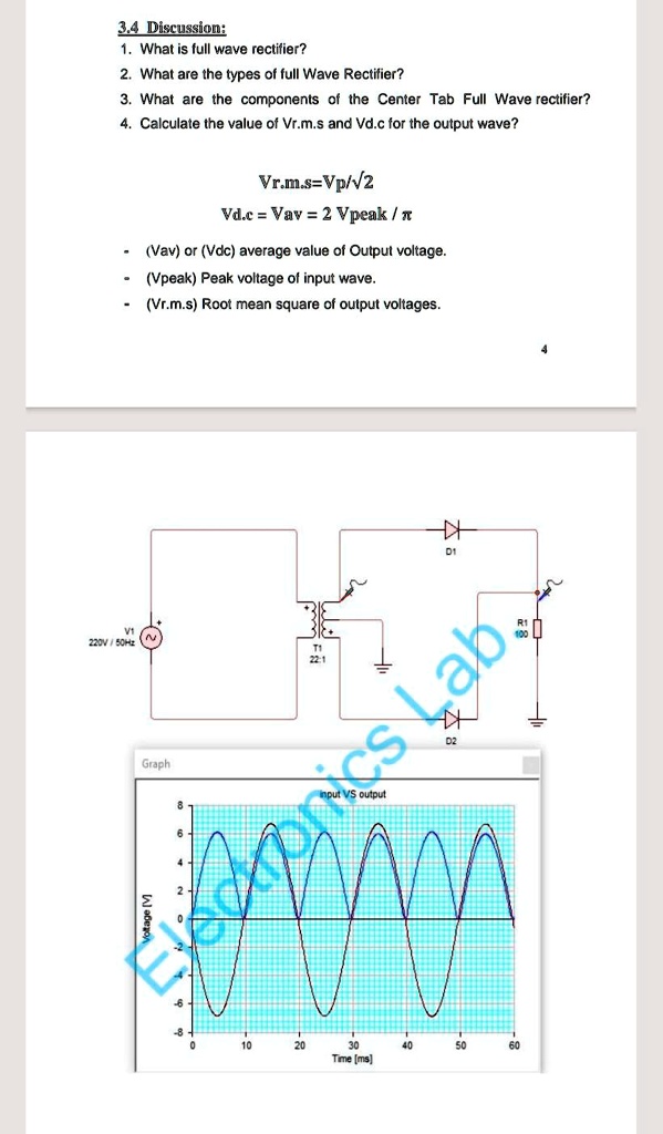 3.4 Discussion: 1. What is full wave rectifier? 2. What are the types ...