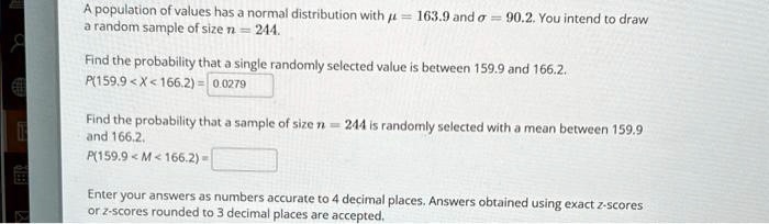 SOLVED: A population of values has a normal distribution with μ=163.9 ...