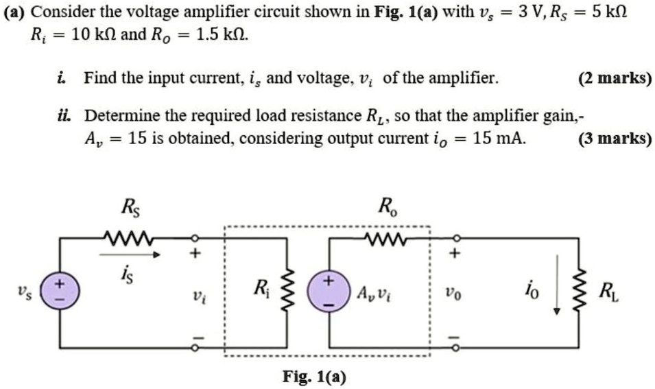 SOLVED: Consider the voltage amplifier circuit shown in Fig. 1a with v = 3 V, Rs = 5 kÎ©, R = 10 ...