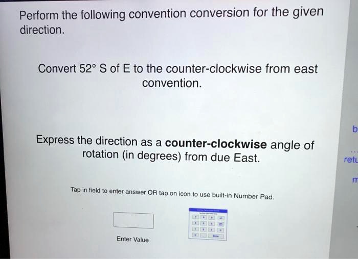 SOLVED: Perform the following coordinate conversion for the given direction. Convert 520 S of E ...