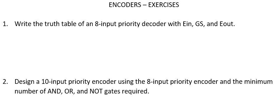 Solved Encoders Exercises 1 Write The Truth Table Of An 8 Input Priority Decoder With Ein Gs