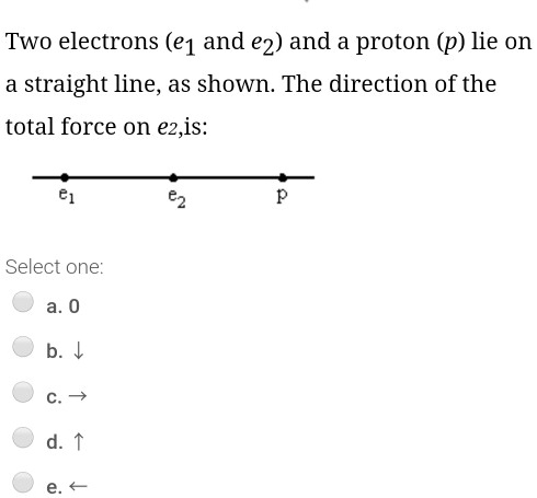 Two electrons (e1 and e2) and a proton (p) lie on a straight line, as ...