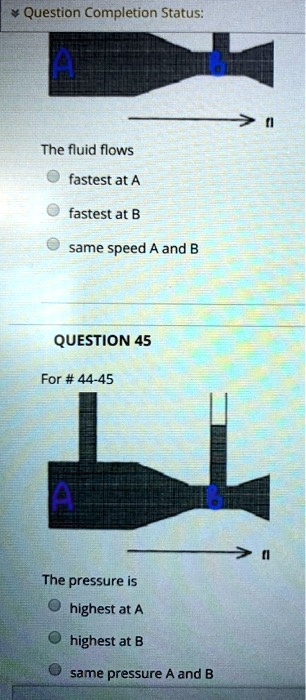SOLVED: Question Completion Status: The fluid flows fastest at A ...