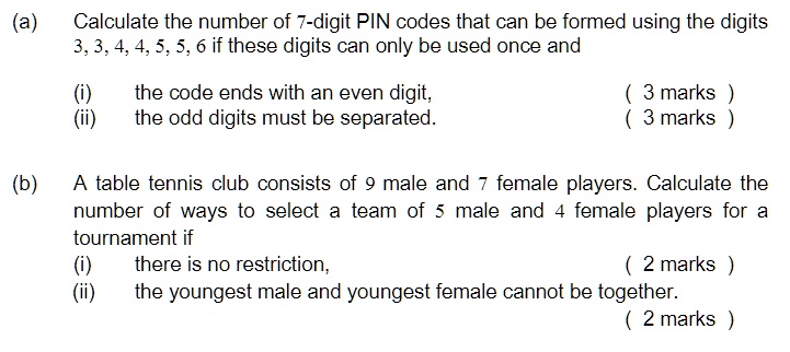 (a) Calculate the number of 7-digit PIN codes that can be formed using the digits 3, 3, 4, 4, 5 ...