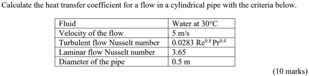 SOLVED: Calculate the heat transfer coefficient for a flow in a cylindrical pipe with the ...