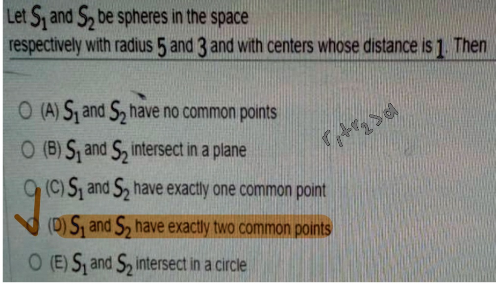 Let S? and S? be spheres in the space respectively with radius 5 and 3 ...