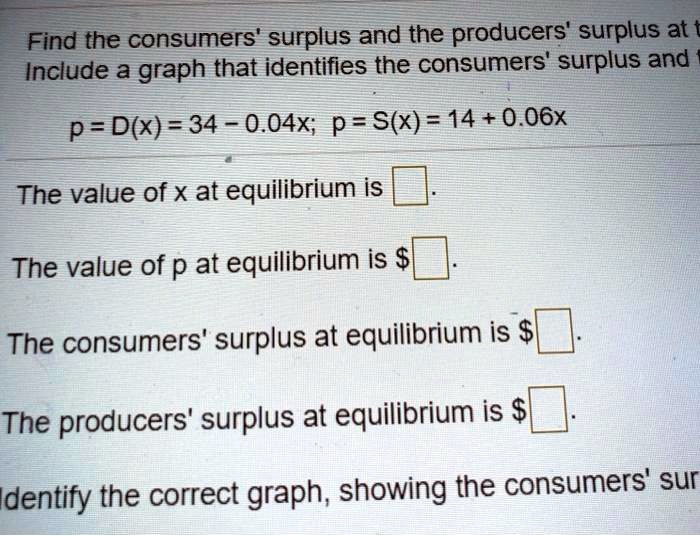 Find the consumers surplus and the producers surplus at...