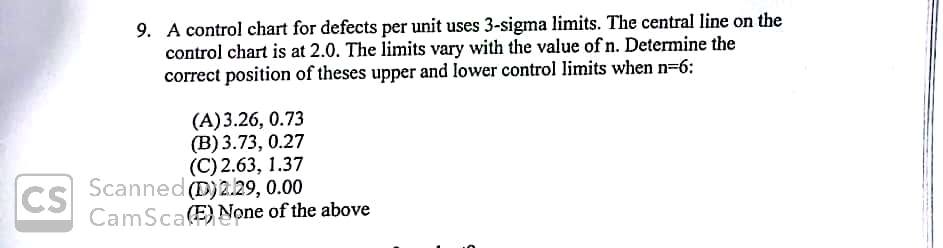 9. A control chart for defects per unit uses 3-sigma limits. The ...