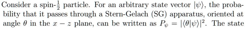 SOLVED: Consider a spin-% particle. For an arbitrary state vector |v ...