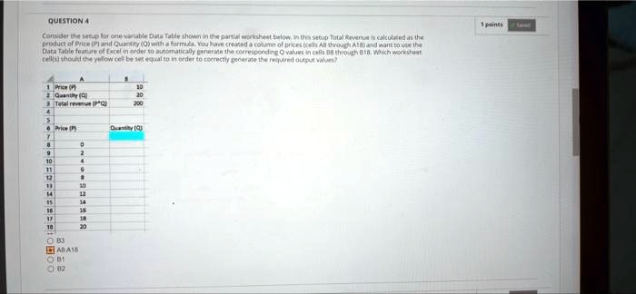 SOLVED: Consider the setup for a one-variable Data Table shown in the partial worksheet below ...