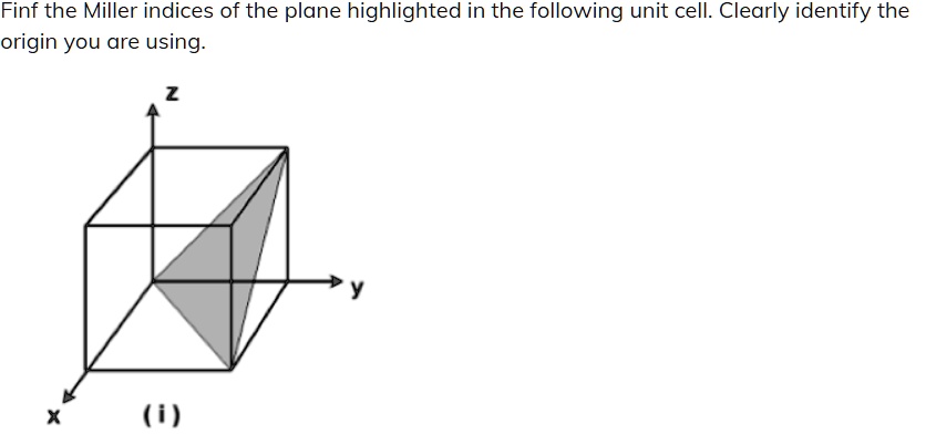 SOLVED: Finf the Miller indices of the plane highlighted in the ...