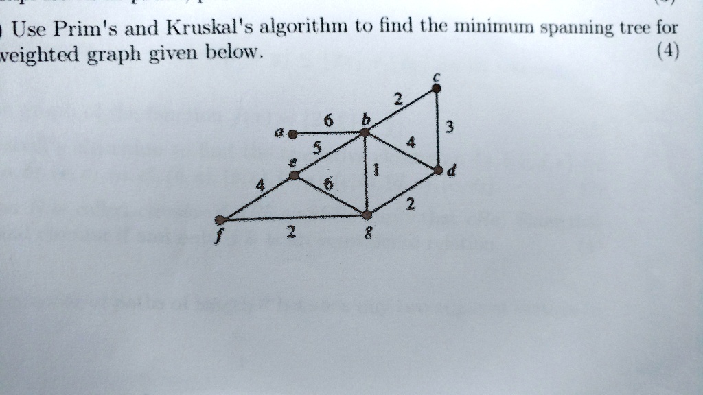 SOLVED: Use Prim'and Kruskal' algorithm to find the minim spanning tree for veighted graph given ...