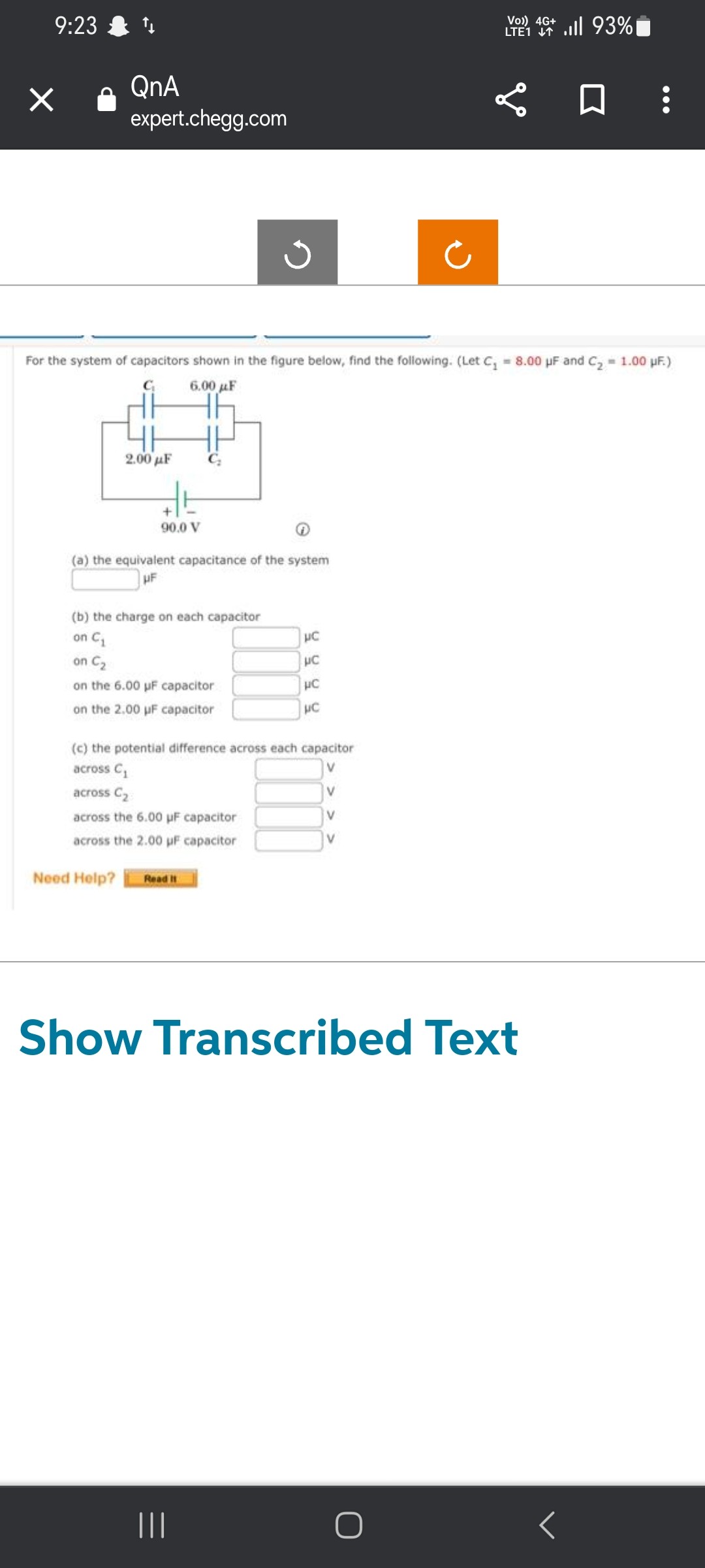 SOLVED: 9:23 Vo)) 4 G+ QnA expert.chegg.com For the system of capacitors shown in the figure ...