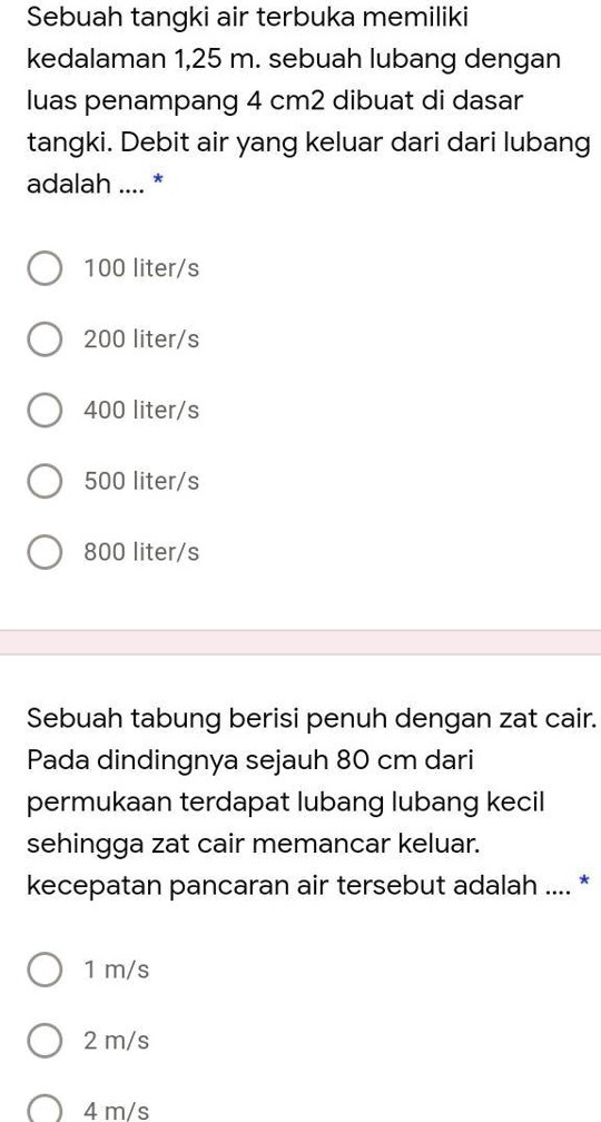 SOLVED: cara penyelesaiannya kak Sebuah tangki air terbuka memiliki kedalaman 1,25 m: sebuah ...