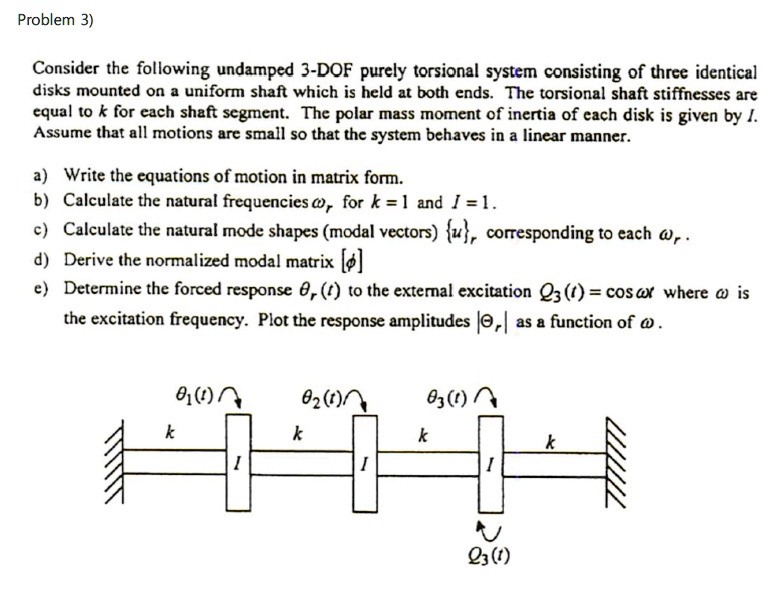 SOLVED: Problem 3) Consider the following undamped 3-DOF purely torsional system consisting of ...