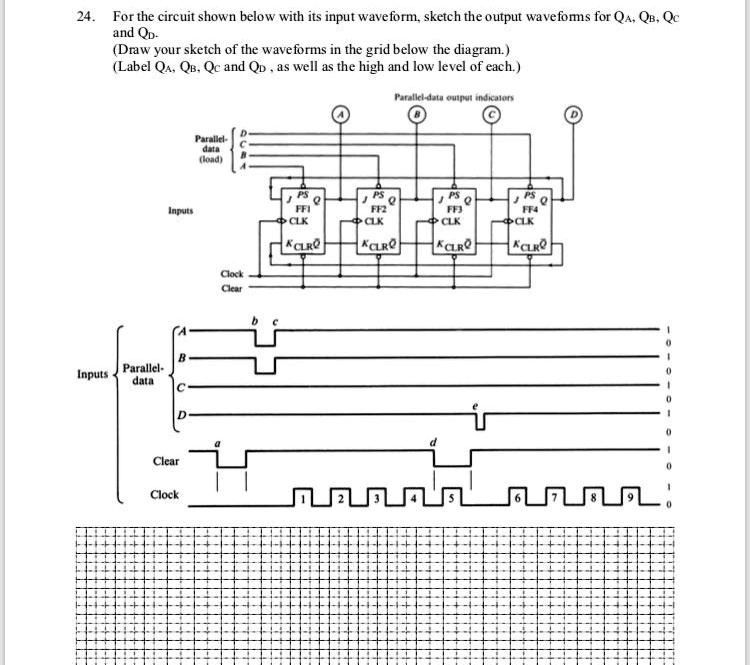 Can anyone please help me? 24. For the circuit shown below with its input waveform, sketch the ...