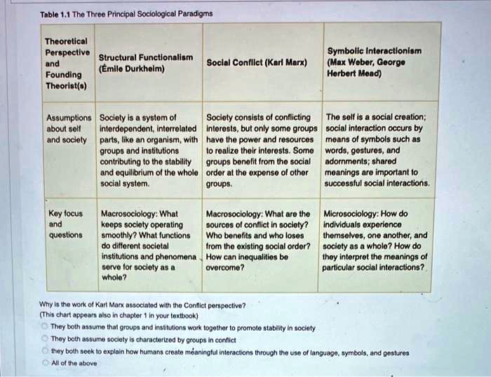 SOLVED: Table 1.1 The Three Principal Sociological Paradigms ...