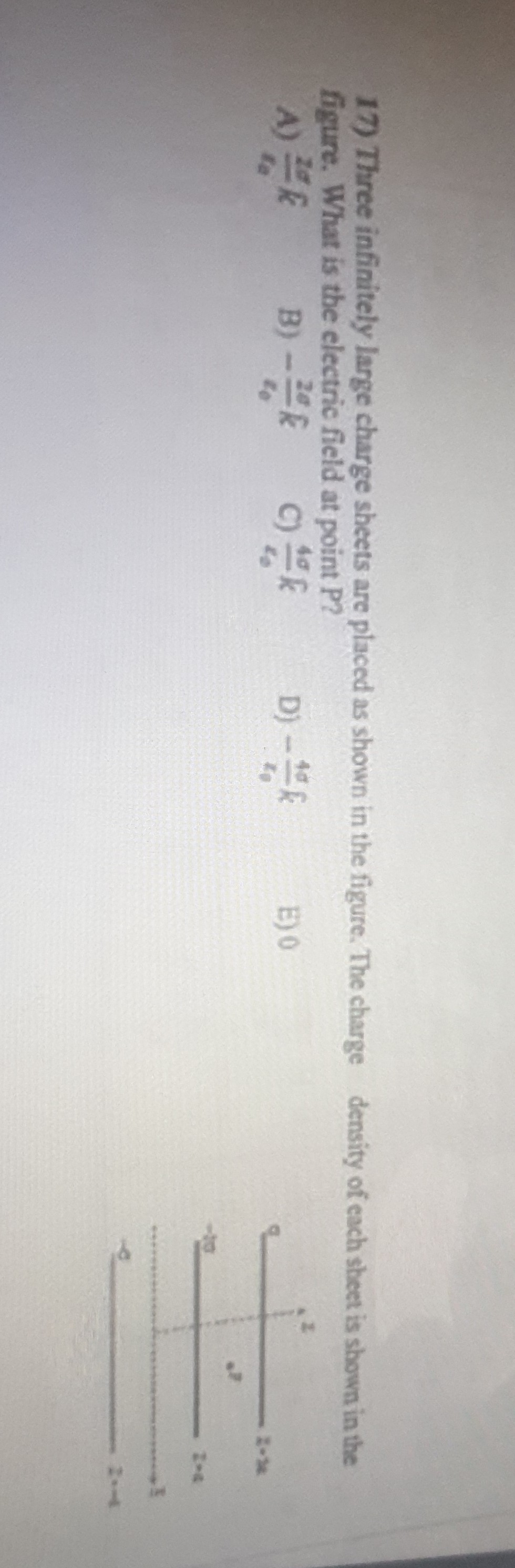 17) Three infinitely large charge sheets are placed as shown in the ...