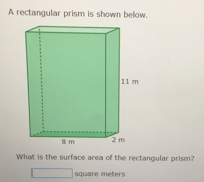 Solved A Rectangular Prism Is Shown Below What Is The Surface Area Of