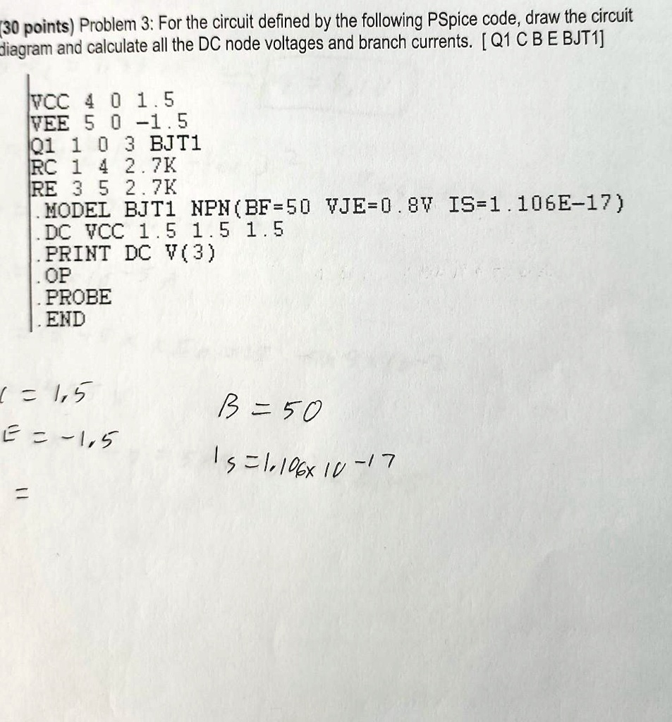 30 points) Problem 3: For the circuit defined by the following PSpice code, draw the circuit ...